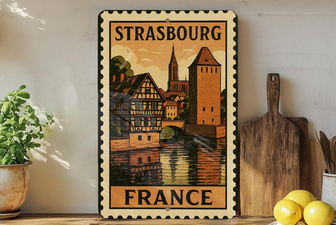 Strasbourg France Metal Sign – Vintage Travel Stamp Style Wall Art ...