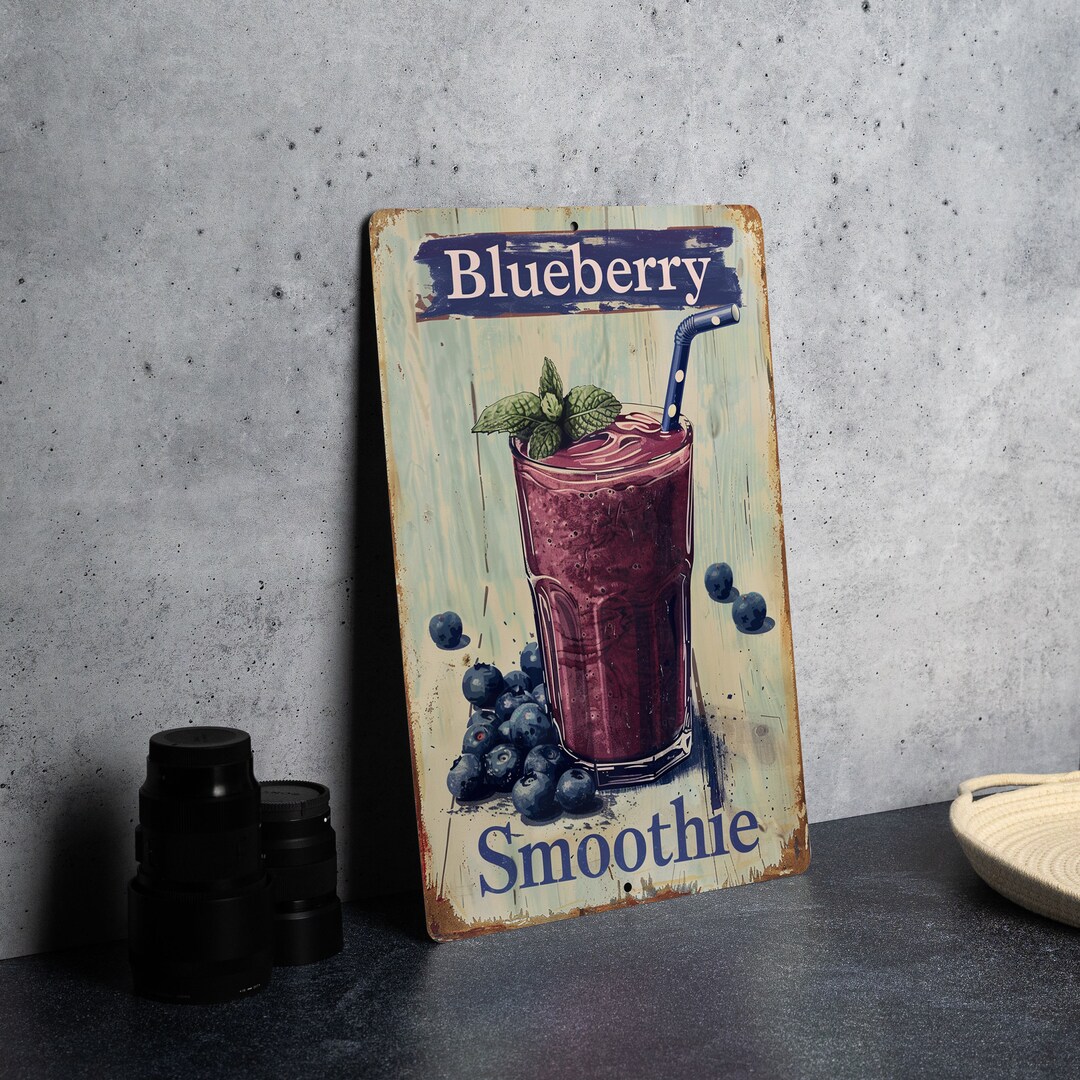 Blueberry Smoothie Metal Sign, Vintage Style Decor, Aluminum Wall Art ...