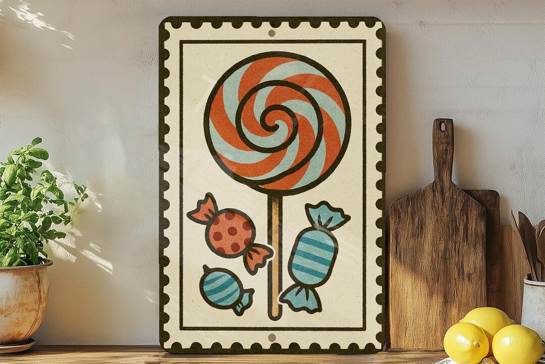 Lollipop Swirl Retro Stamp Art Metal Sign – Vintage Candy Wall Decor ...