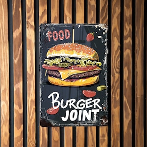 Gourmet Burger Metal Sign, Vintage Style, Rich Colors, Artistic Frame ...
