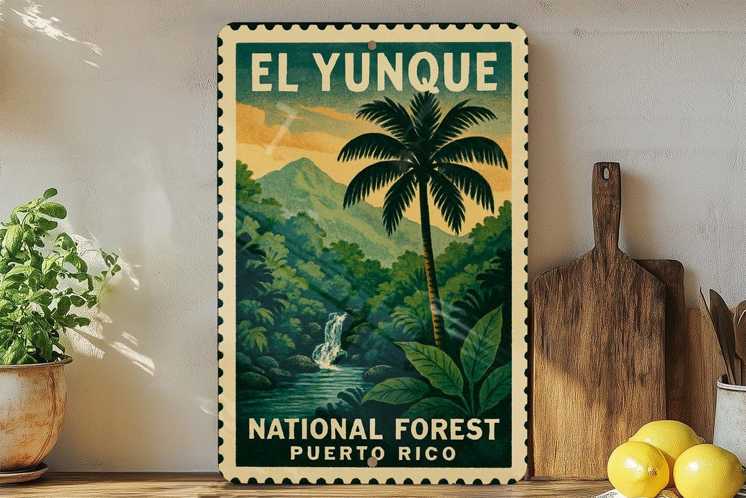 El Yunque National Forest Metal Sign – Vintage Stamp Style Wall Art for ...