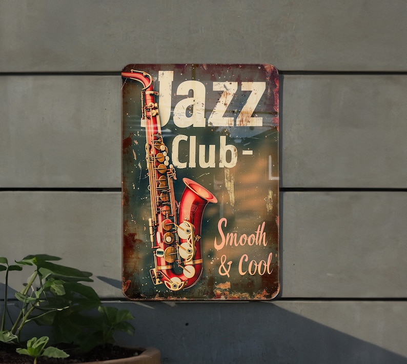 Jazz Club Metal Sign, Vintage Style, Saxophone Decor, Piano Wall Art ...