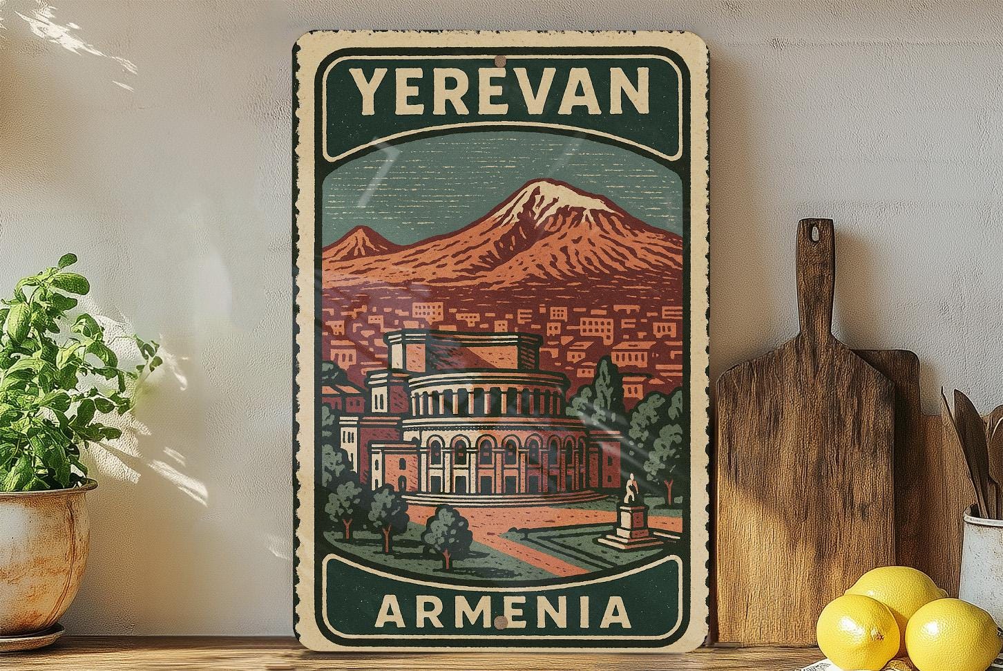 Yerevan Armenia Stamp Style Metal Sign – Vintage Travel Poster Wall Art ...