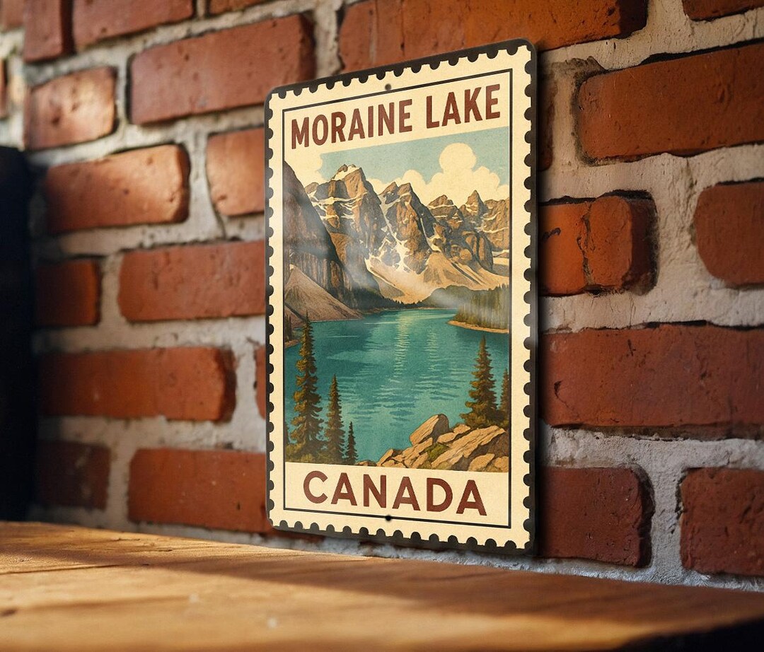 Moraine Lake Canada Metal Sign – Vintage Stamp Style Wall Art, Outdoor ...