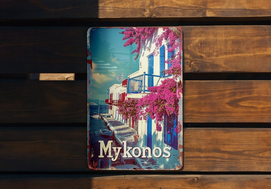 Mykonos Greece Vintage Sign, Funny Metal Decor, Wall Art, Travel Gift ...