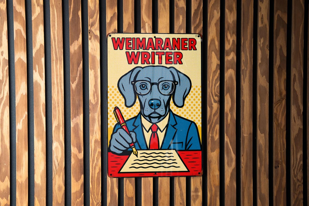 Weimaraner Writer Pop Art Metal Sign – Comic Style Wall Decor, Bold ...