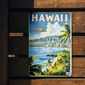 Retro Cartoon Hawaii Visit Metal Sign: Vintage Decor, Hawaiian Travel ...
