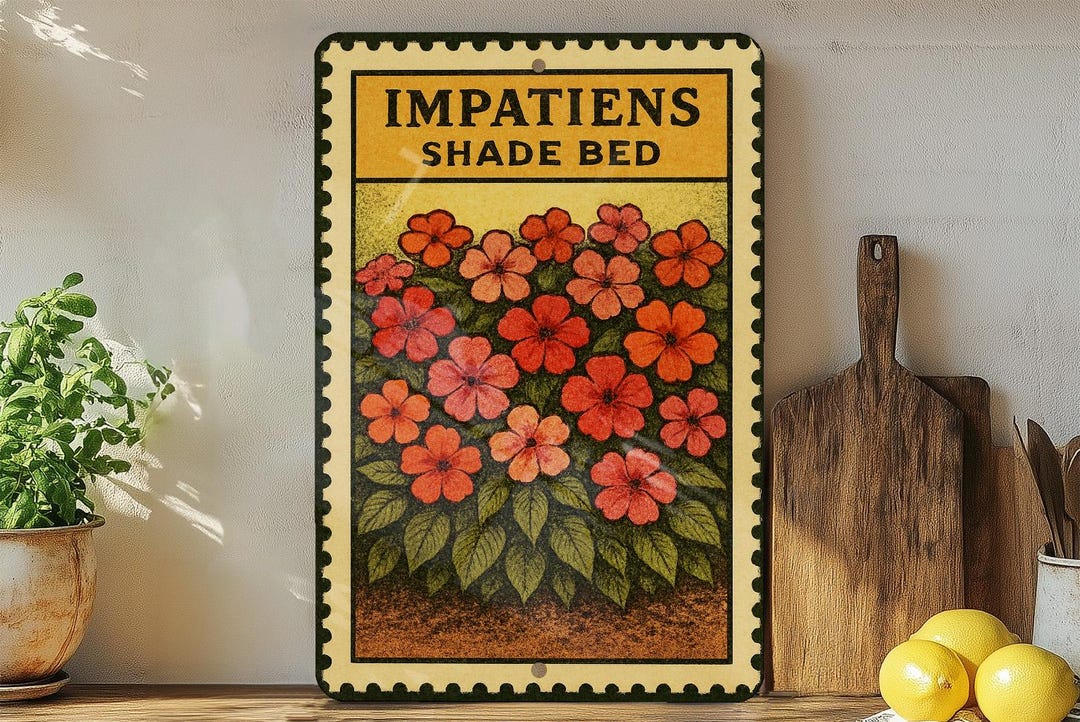 Impatiens Shade Bed Metal Sign – Vintage Garden Flower Art, Botanical ...