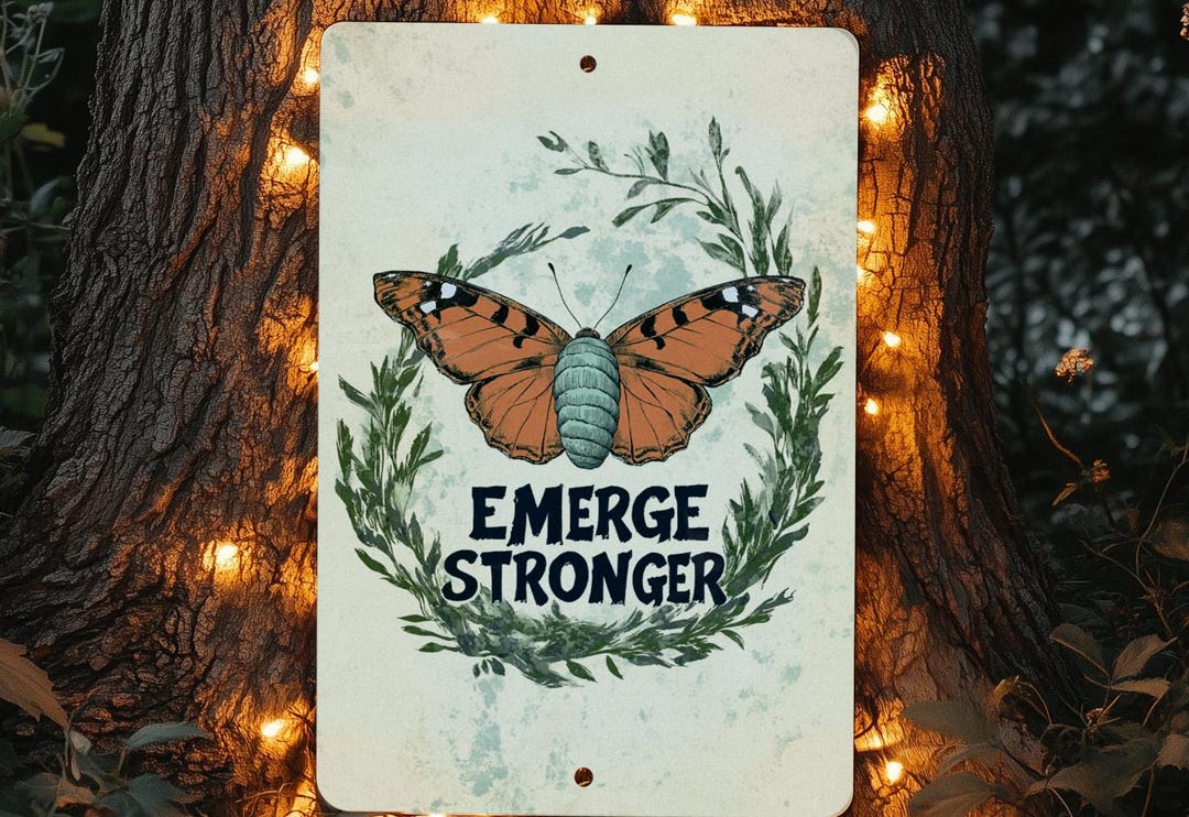 Resilient Transformation Metal Sign, Butterfly Wall Art, Olive Wreath ...