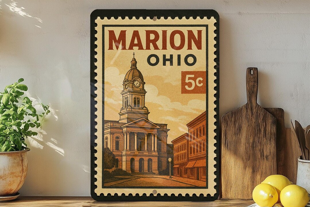 Marion Ohio Postage Stamp Design Metal Sign – Vintage-inspired City ...