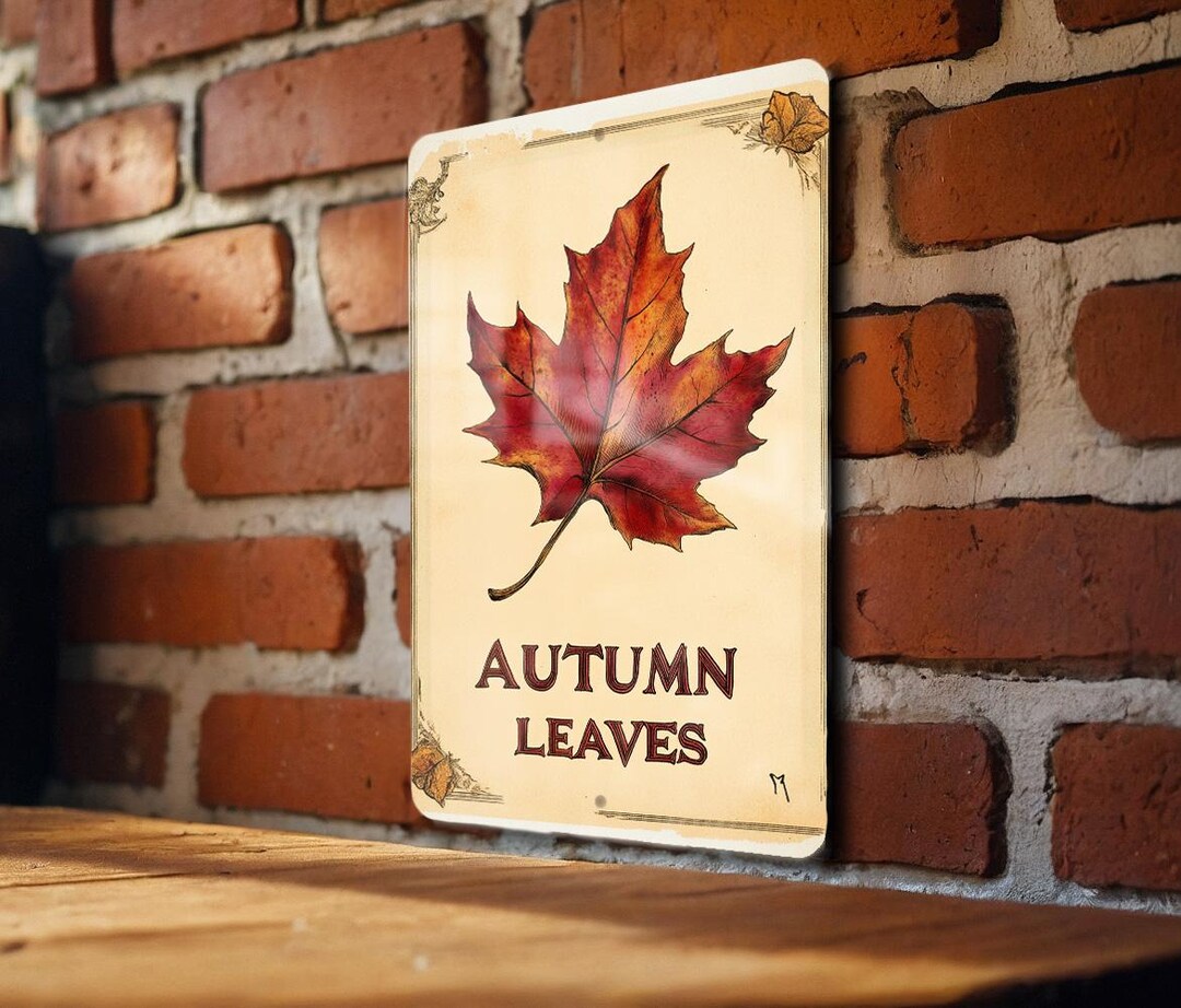 Vintage Botanical Maple Leaf Metal Sign, Autumn Leaves Decor, Rustic ...