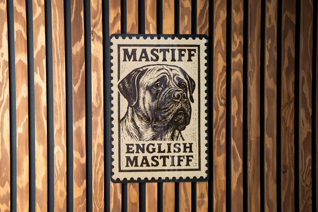English Mastiff Metal Sign – Vintage Stamp Style Dog Wall Art, Rustic ...