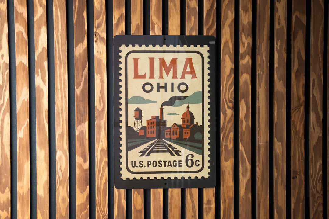 Lima Ohio Postage Stamp Metal Sign – Vintage-inspired City Souvenir ...