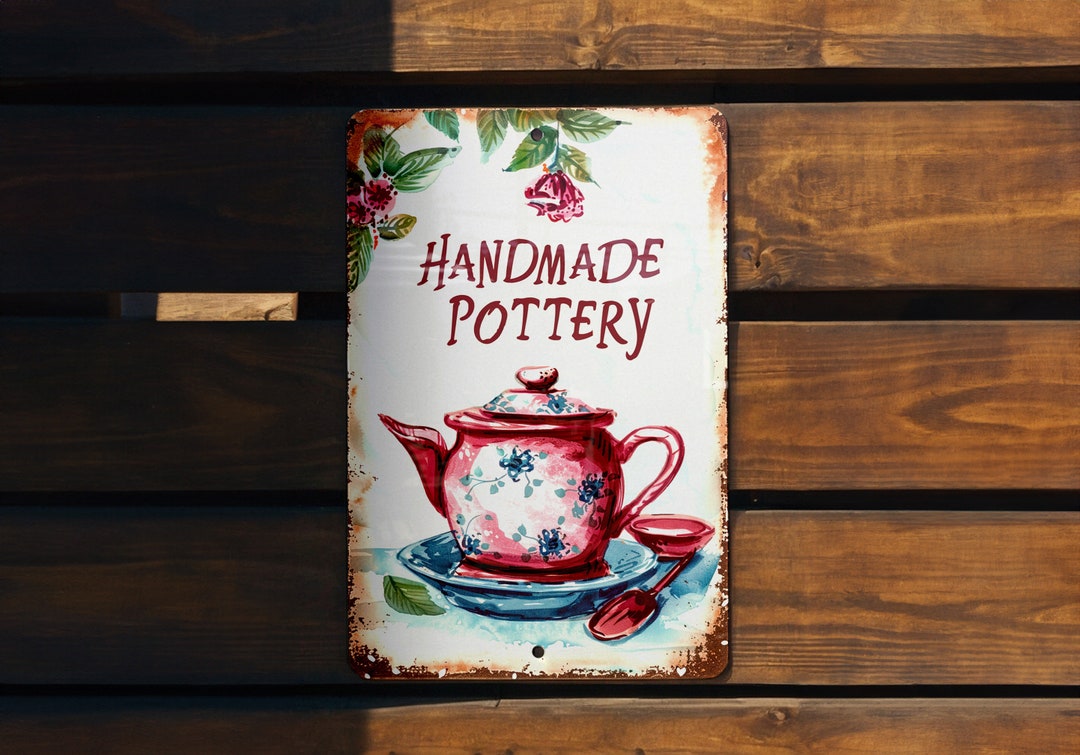 Handmade Pottery Metal Sign: Pottery Wheel, Clay Illustration, Soft ...