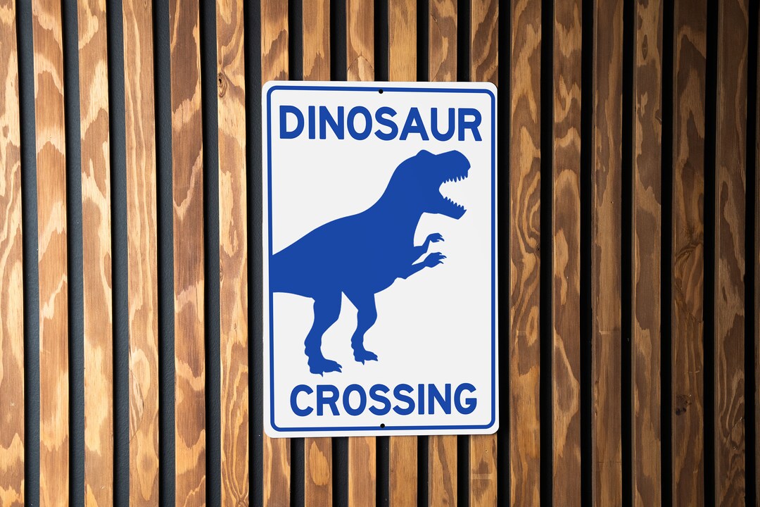 Dinosaur Crossing Metal Sign, Prehistoric Decor, Kids Room Accessory ...