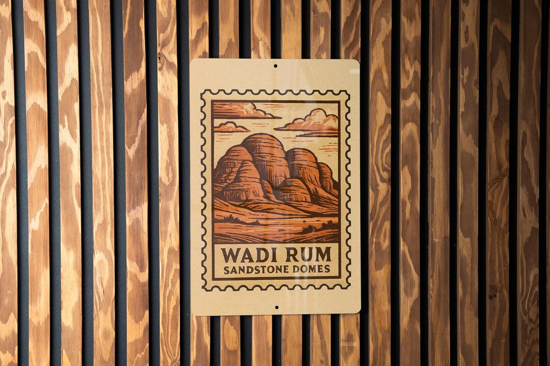 Wadi Rum Sandstone Domes Metal Sign – Vintage Travel Stamp Style Wall ...