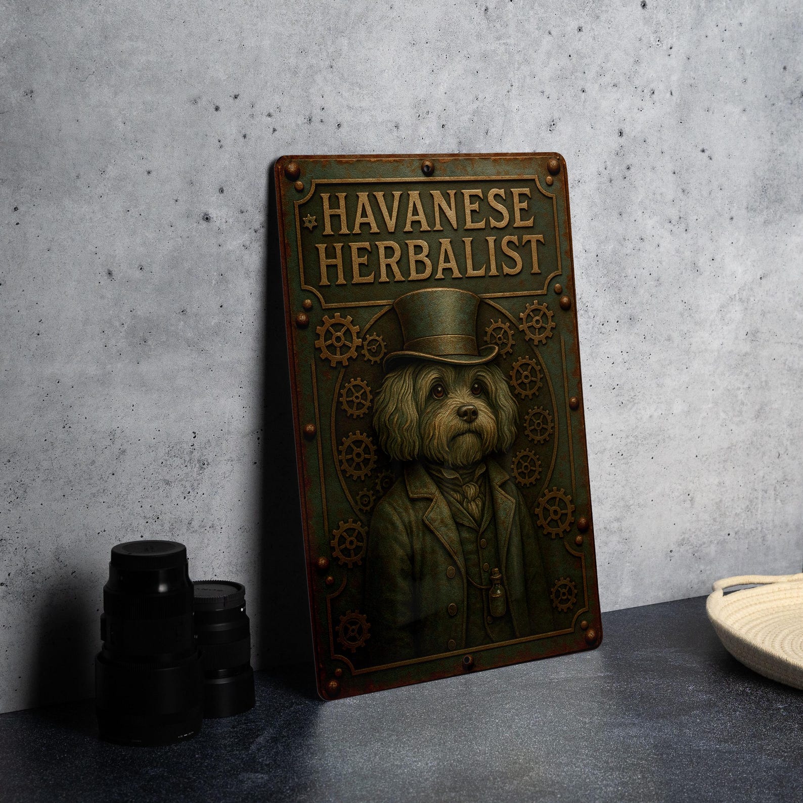 Steampunk Havanese Herbalist Metal Sign – Aged Copper Verdigris Tin Art ...
