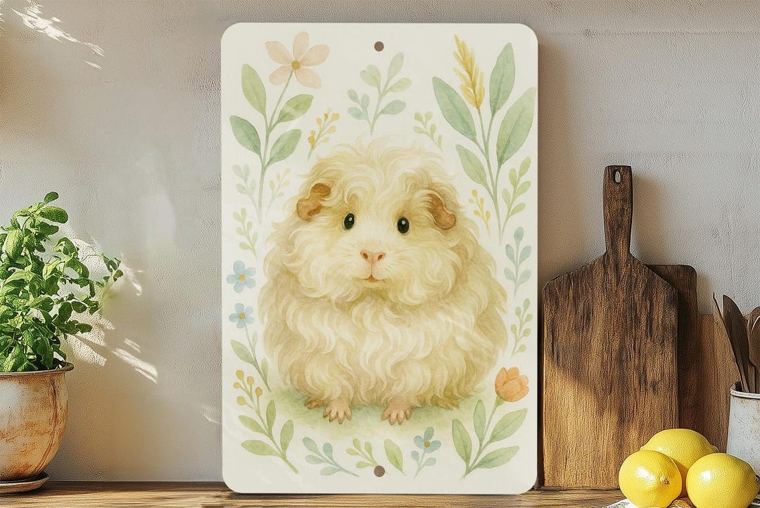 Watercolor Merino Guinea Pig Metal Sign – Botanical Farmhouse Wall Art ...