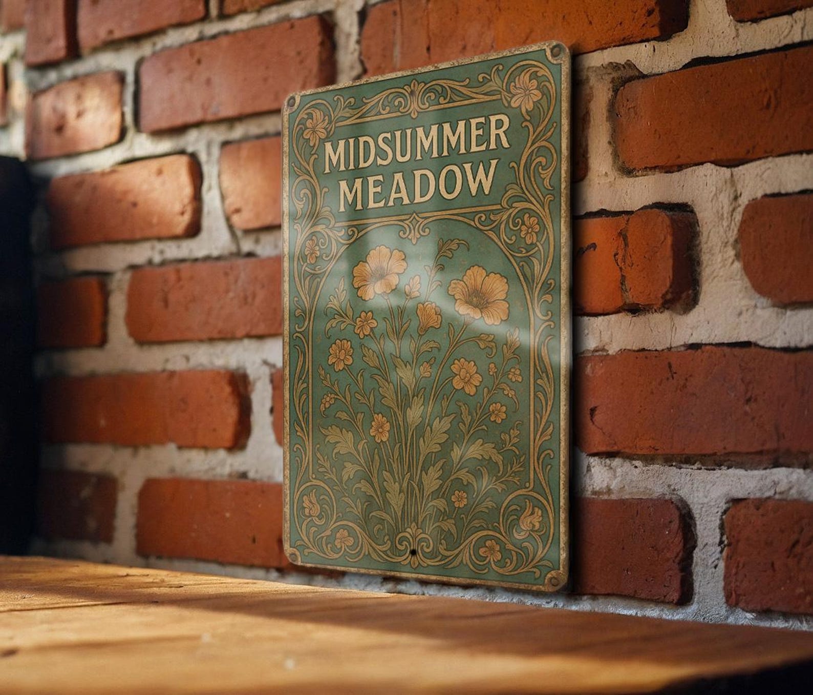 Art Nouveau Midsummer Meadow Metal Sign – Vintage Floral Tin Wall Decor ...