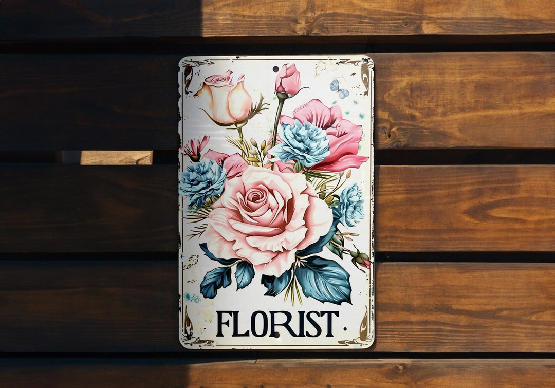 Vintage Florist Metal Sign: Wedding Florist, Bouquet Illustration, Soft ...