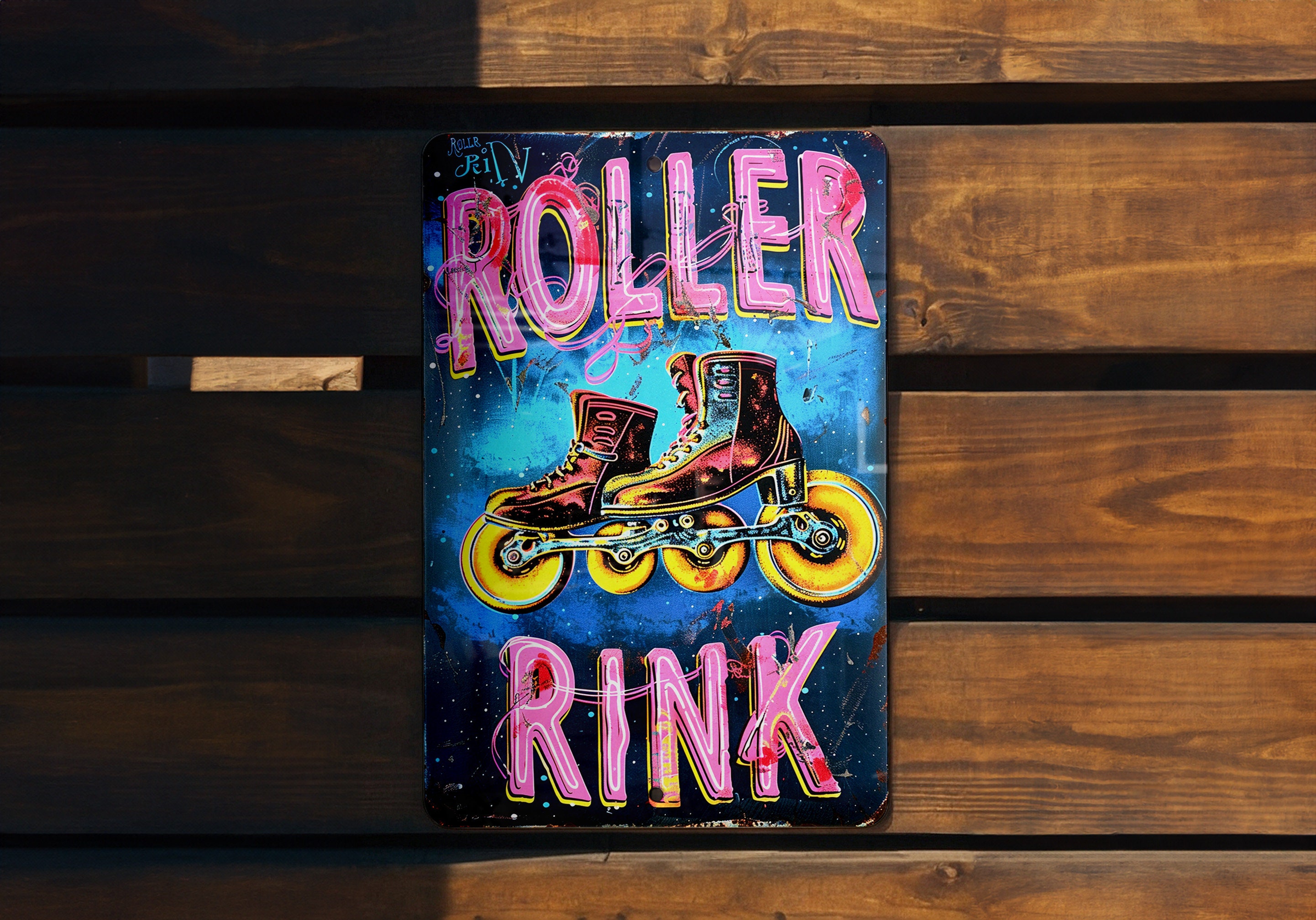 ROLLER RINK Vintage Metal Sign, Neon Skates Illustration, Fun Skating ...