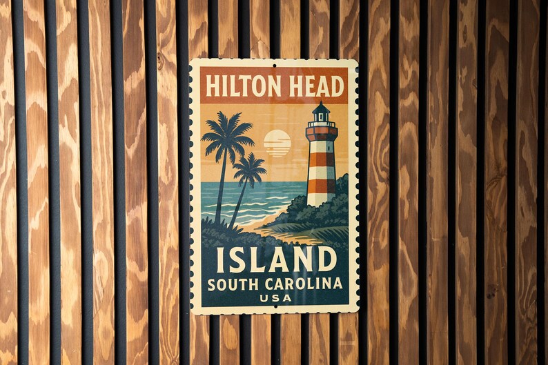 Hilton Head Island SC Metal Sign – Vintage Stamp Style Wall Art ...