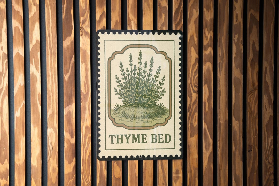 Thyme Bed Metal Sign – Rustic Herb Garden Decor, Vintage Farmhouse ...
