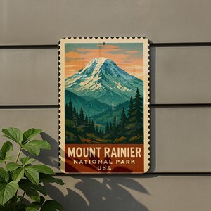 Mount Rainier National Park Metal Sign – Vintage Stamp Style Wall Art ...