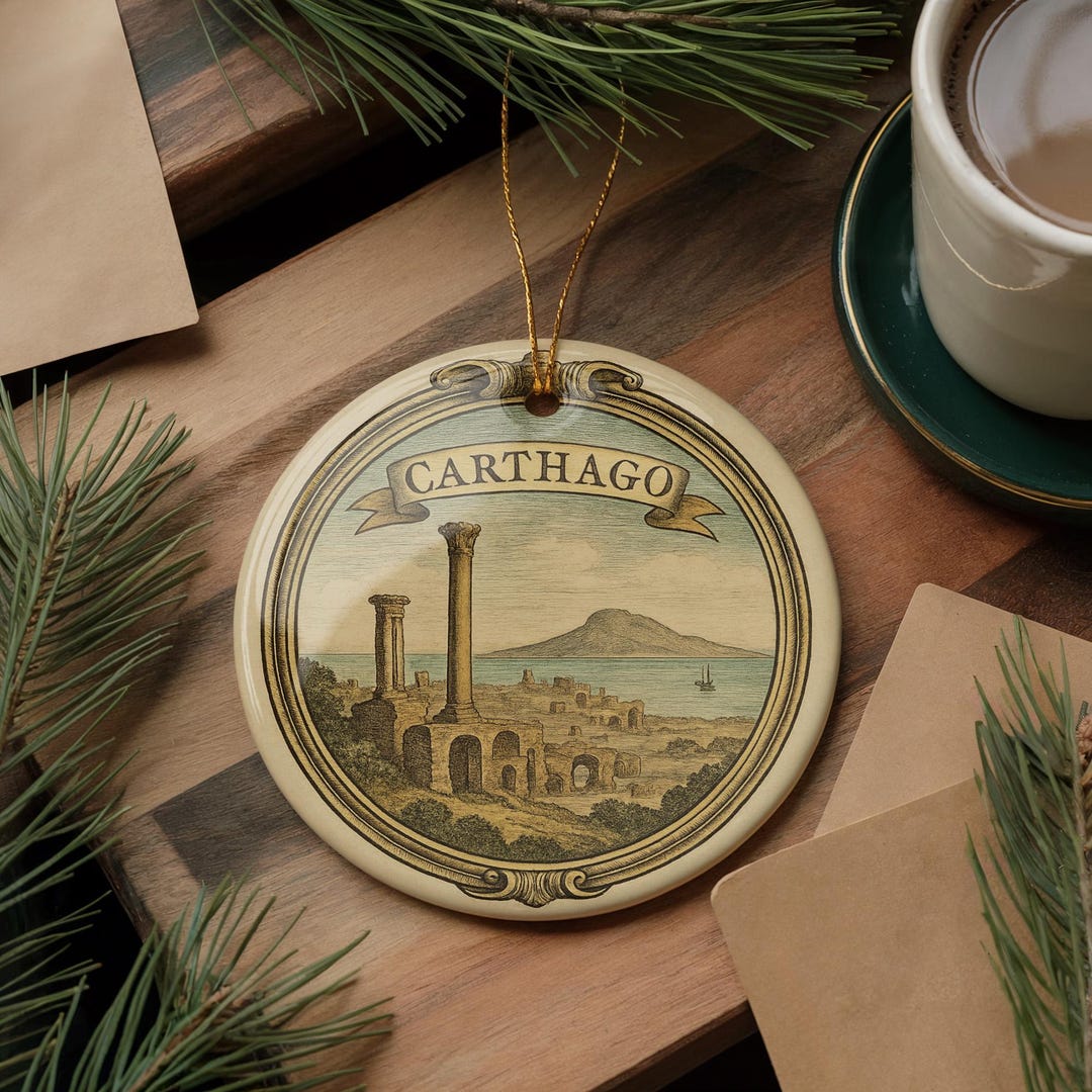 Carthage Tunisia Map Ceramic Ornament – 18th Century Cartouche With ...