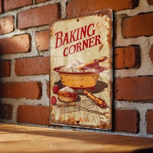 Baking Corner Metal Sign, Vintage Style, Rolling Pin Design, Soft Hues ...