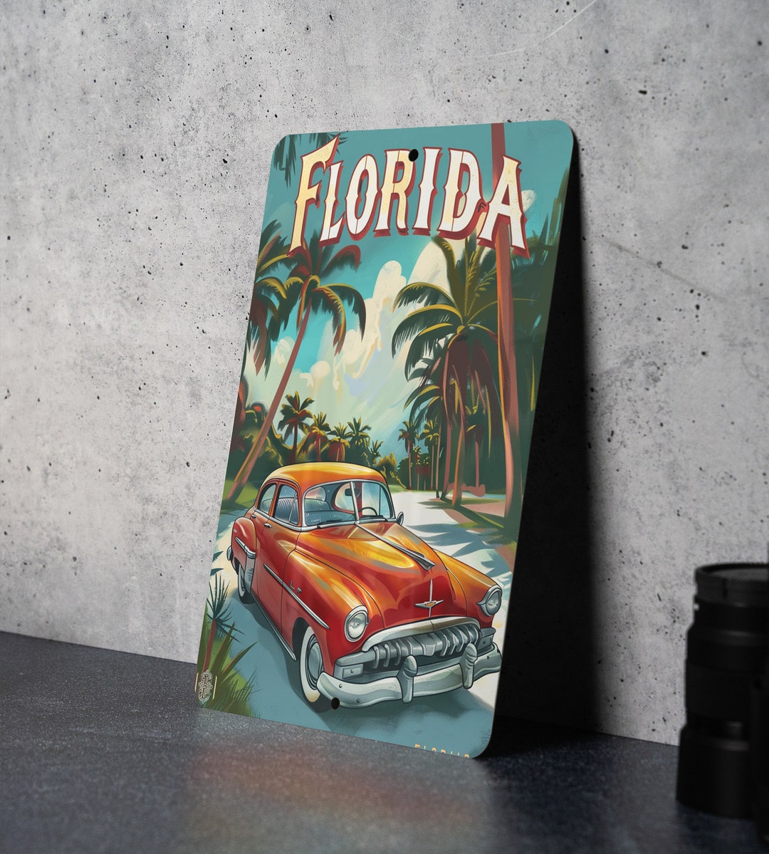 Retro Cartoon Florida Visit Metal Sign: Vintage Decor, Travel, Souvenir ...