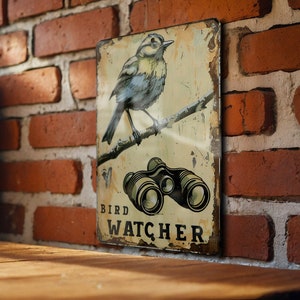 Bird Watcher Vintage Metal Sign: Binoculars, Bird Illustration, Natural ...