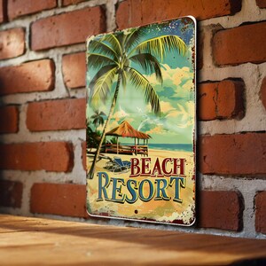 Beach Resort Vintage Metal Sign - Palm Tree Illustration, Tropical ...