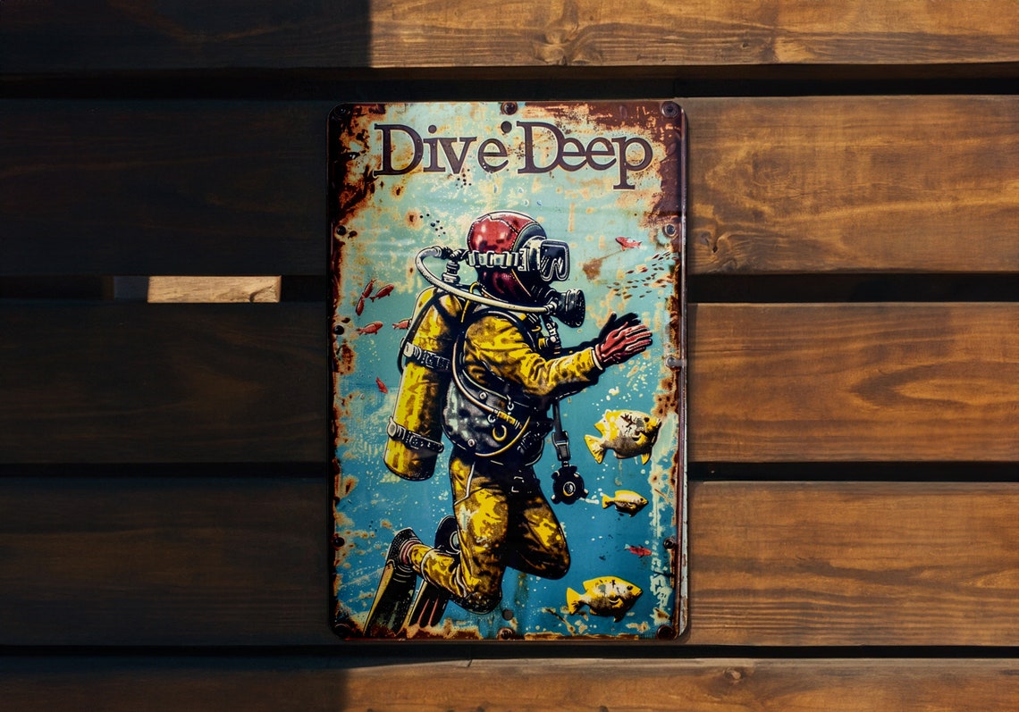 Vintage Scuba Diving Metal Sign, Dive Deep, Diver's Decor, Funny Wall ...