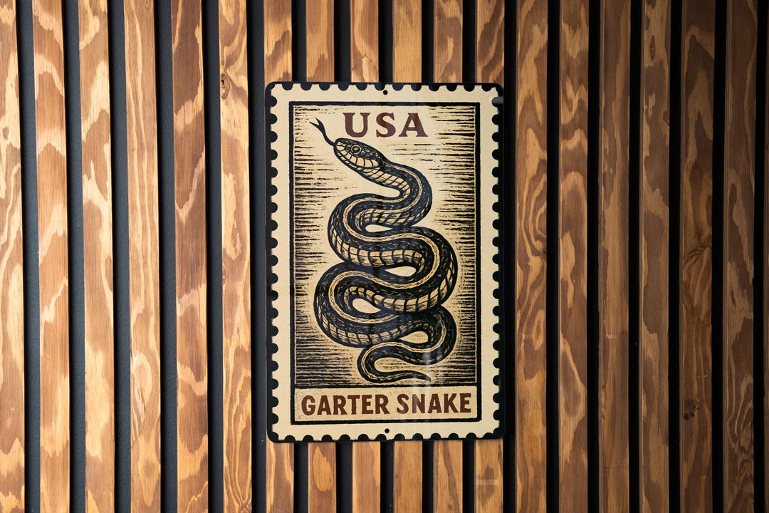 Garter Snake Stamp Style Metal Sign – Vertical Wildlife Wall Art for ...