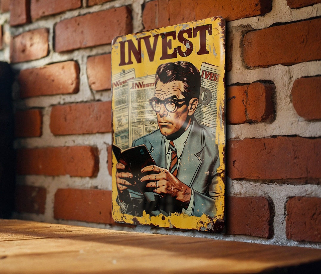 Vintage Style Banker INVEST Sign, Metal Wall Decor, Retro Office Art ...