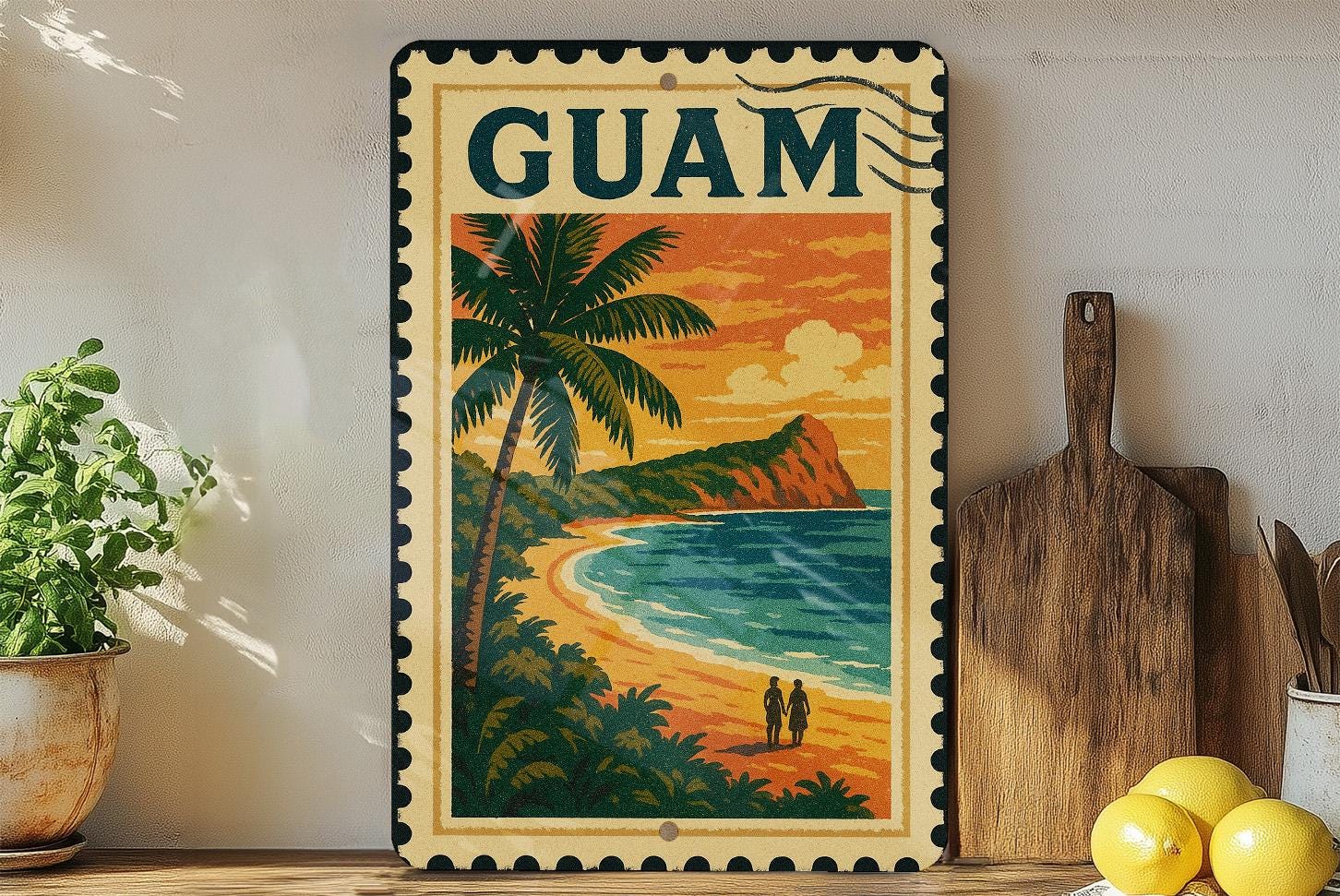 Guam Metal Sign Stamp Style Art – Vintage Island Wall Decor, Tropical ...