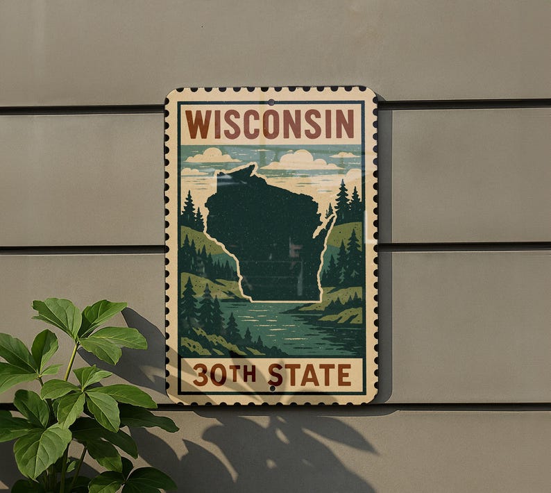Wisconsin Metal Sign Stamp Style Art – Vintage State Decor, Rustic Wall ...