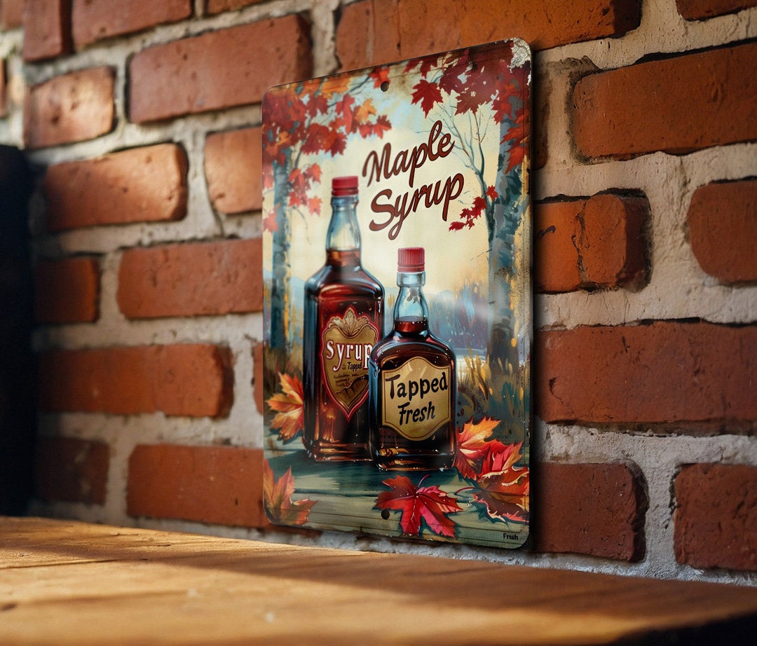 Vintage Maple Syrup Sign, Tapped Fresh, Maple Trees, Syrup Bottles ...