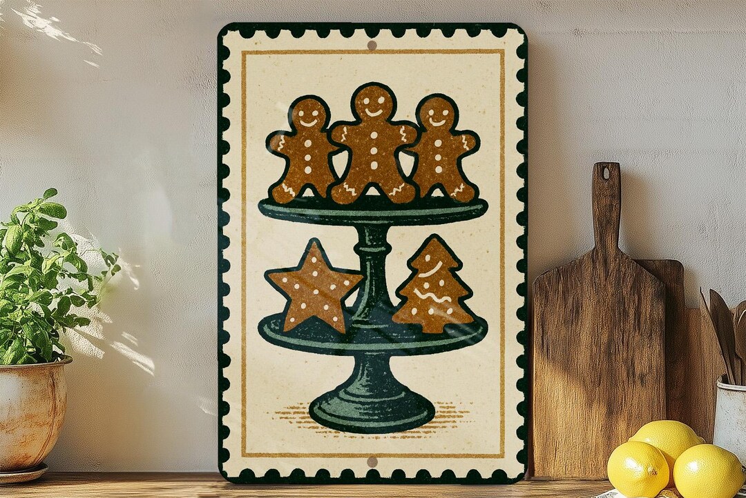 Gingerbread Cake Stand Metal Sign – Vintage Christmas Kitchen Decor ...