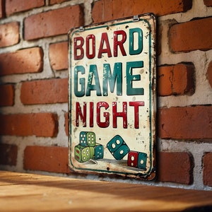 Board Game Night Vintage Metal Sign - Retro Colors, Playful Font, Game ...