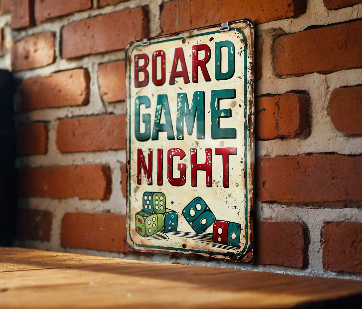 Board Game Night Vintage Metal Sign - Retro Colors, Playful Font, Game ...