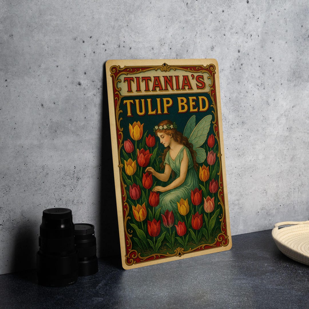 Victorian Titania's Tulip Bed Metal Sign – Chromolithograph Art, Ornate ...