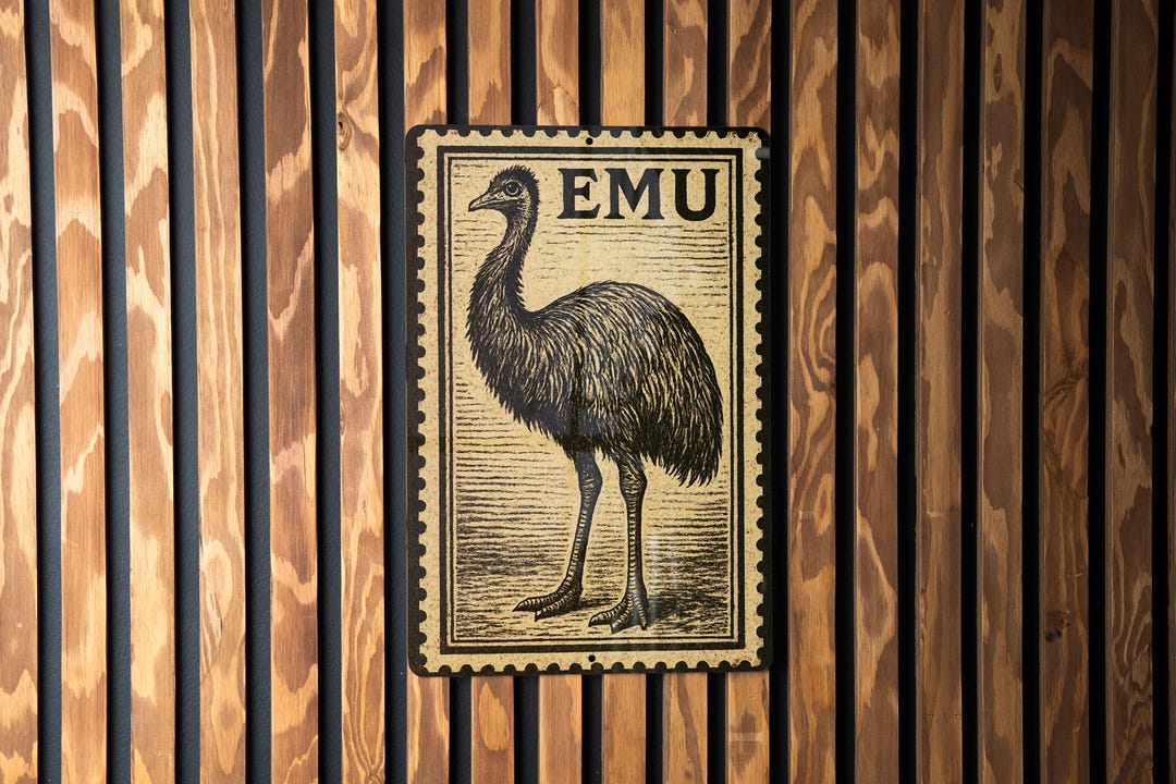 Emu Metal Sign Vintage Stamp Style Wall Art – Rustic Australian Bird ...