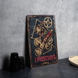Metal Sign Steampunk Inventions, Gears Machinery Illustration, Metallic ...