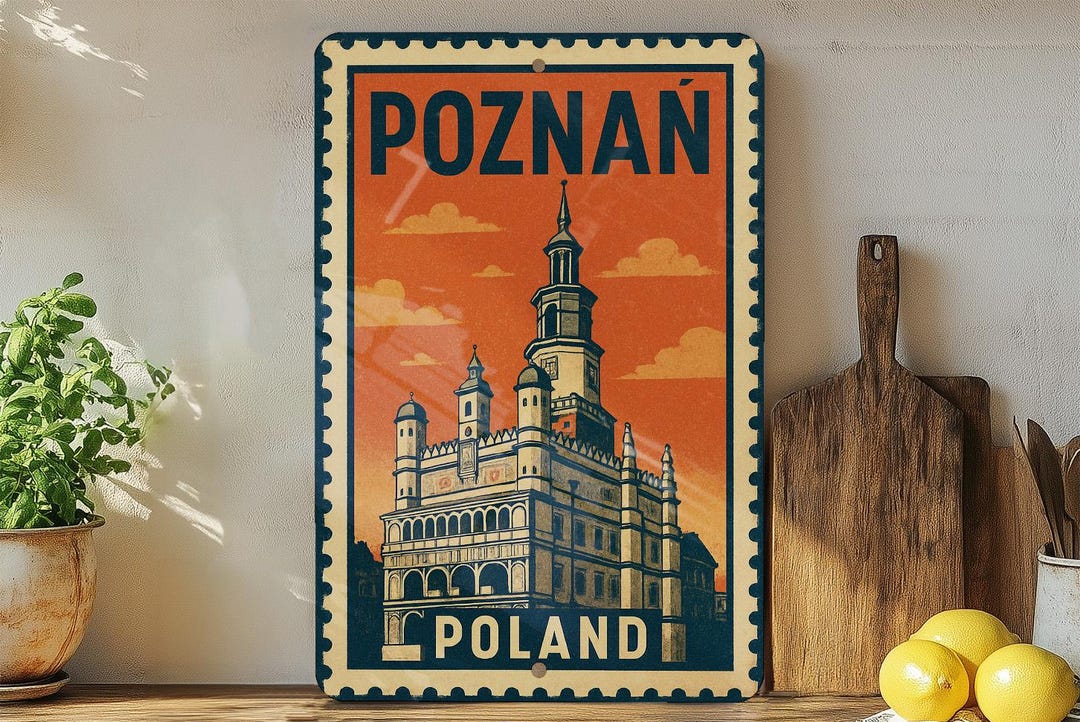 Poznan Poland Stamp Style Wall Art – Vintage Travel Metal Sign for Home ...