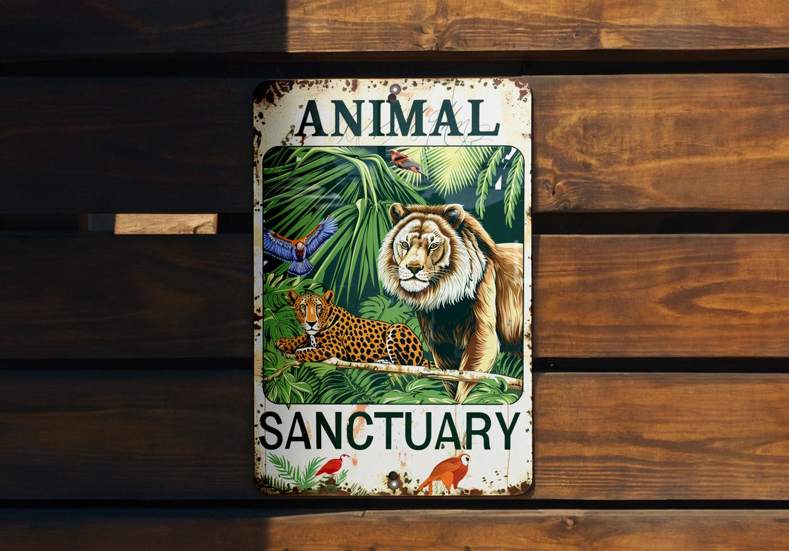 Animal Sanctuary Vintage Metal Sign, Wildlife Illustration, Natural ...