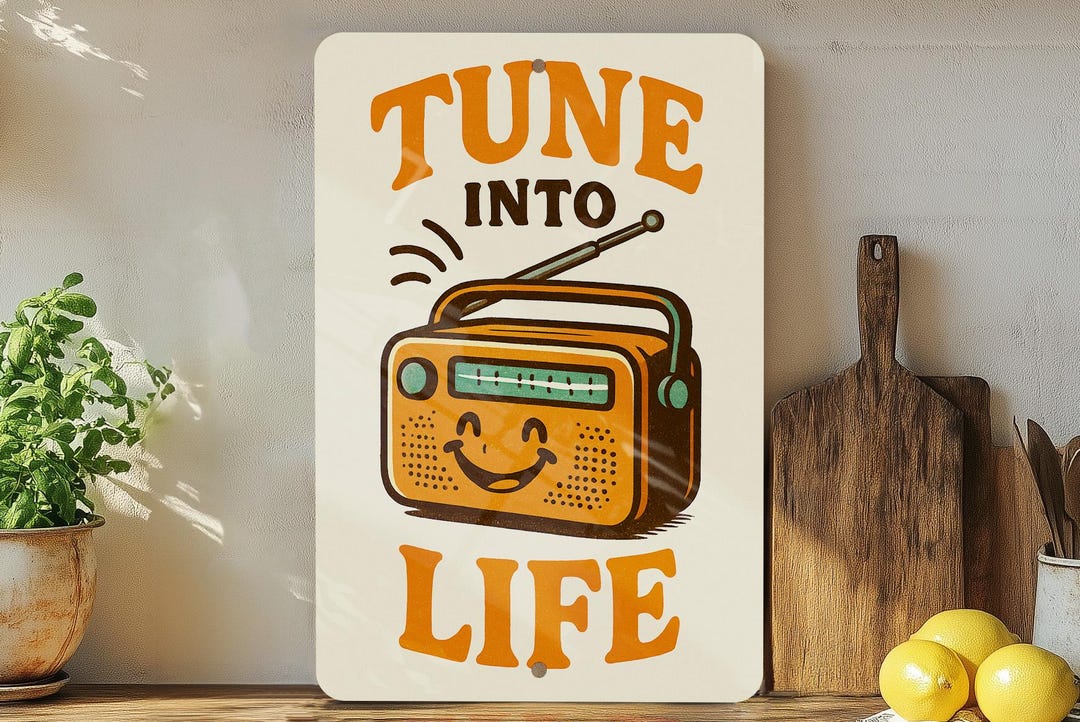 Quirky Retro Radio Metal Sign – Digital Illustration Wall Art With ...