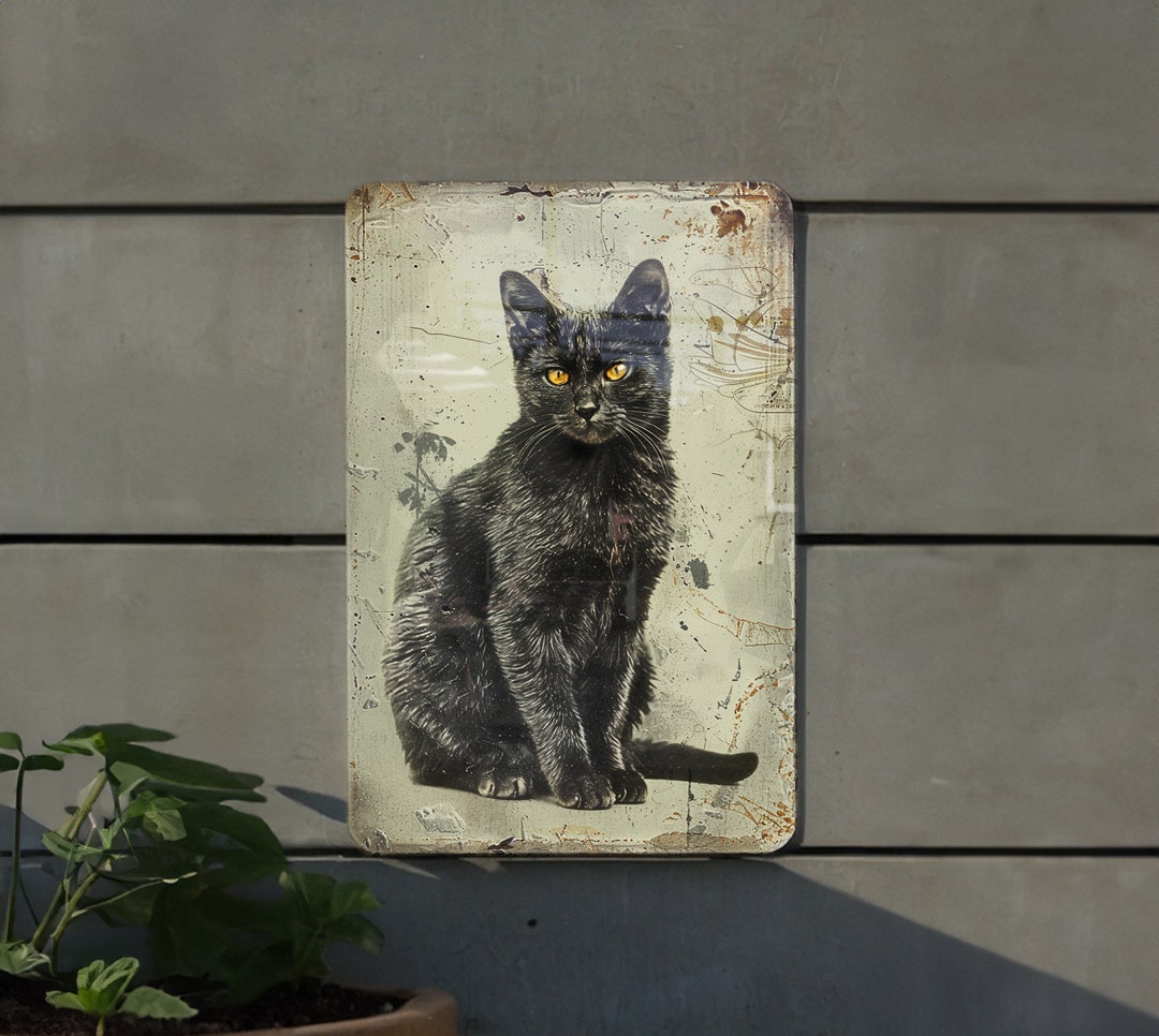 Vintage Russian Blue Cat Metal Sign, Funny Cat Decor, Retro Style Sign ...