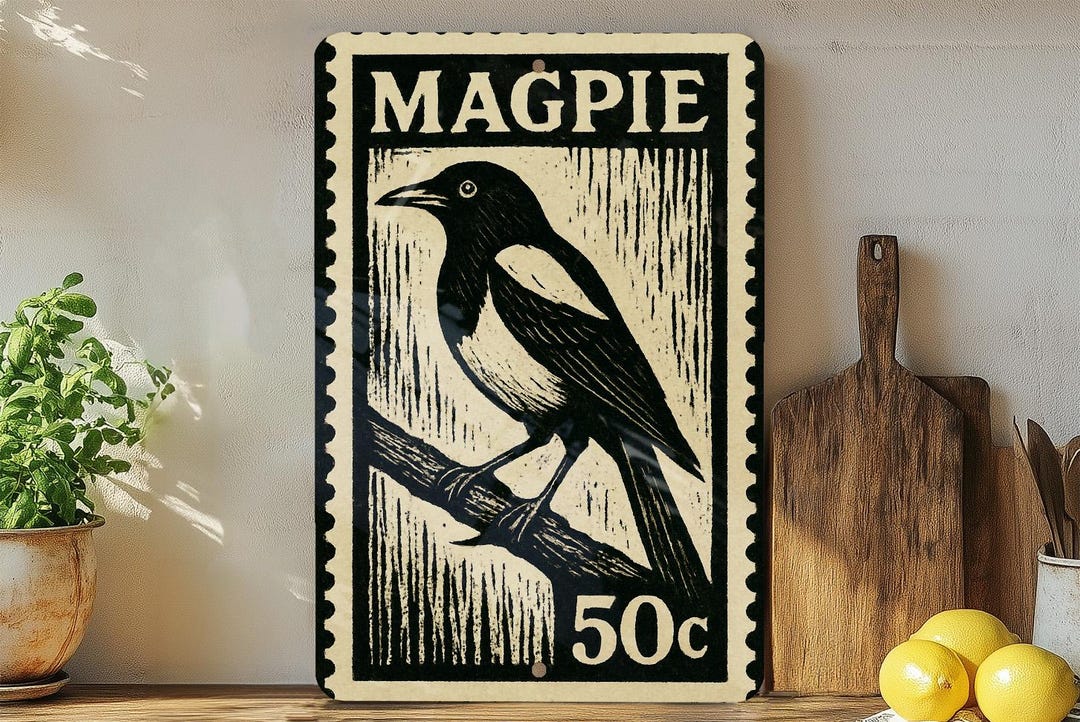 Vintage Magpie Metal Sign – Stamp Style Wall Art for Home, Bar, Garage ...